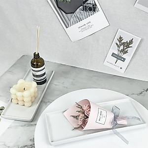 Small White Ceramic Tray, Rectangle Kitchen Sink Trays, Bathroom Holder & Organizer for Soap, Candles, Towel, Plant