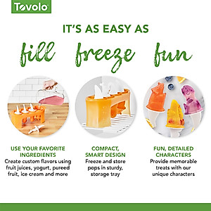 Tovolo Silicone Popsicle Molds with Sticks (Dino) - Ice Pop Molds with 4 Cavities for Homemade Flavored Ice Pops & Frozen Snacks - Popsicle Maker with Drip-Guards, Dishwasher Safe & BPA-Free