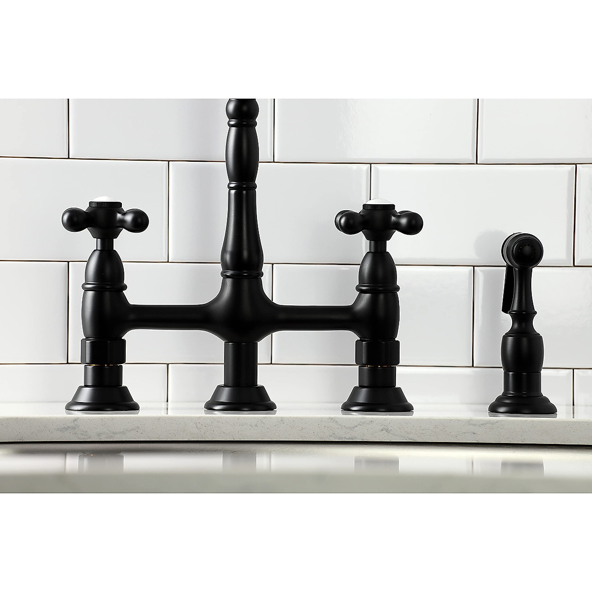Kingston Brass KS1270AXBS Heritage Bridge Kitchen Faucet, 8-9/16" in Spout Reach, Matte Black