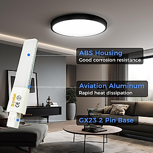 Bonlux 2-Pack 6W GX23 2-Pin LED PL Retrofit Lamp 13W GX23d CFL Replacement 180° Beam Angle Daylight 6000k LED PL Horizontal Recessed Down Light Bulb (Remove/Bypass The Ballast)