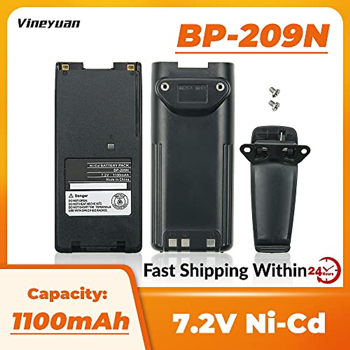 Vineyuan BP-209N NI-CD Battery Compatible for ICOM IC-A6 IC-A24 IC-V8 IC-V82 IC-U82 IC-F3GS IC-F4GS IC-F30GT IC-F12 IC-F21 IC-F22 BP-210 BP-222 BP-209N BP-210N BP-222N