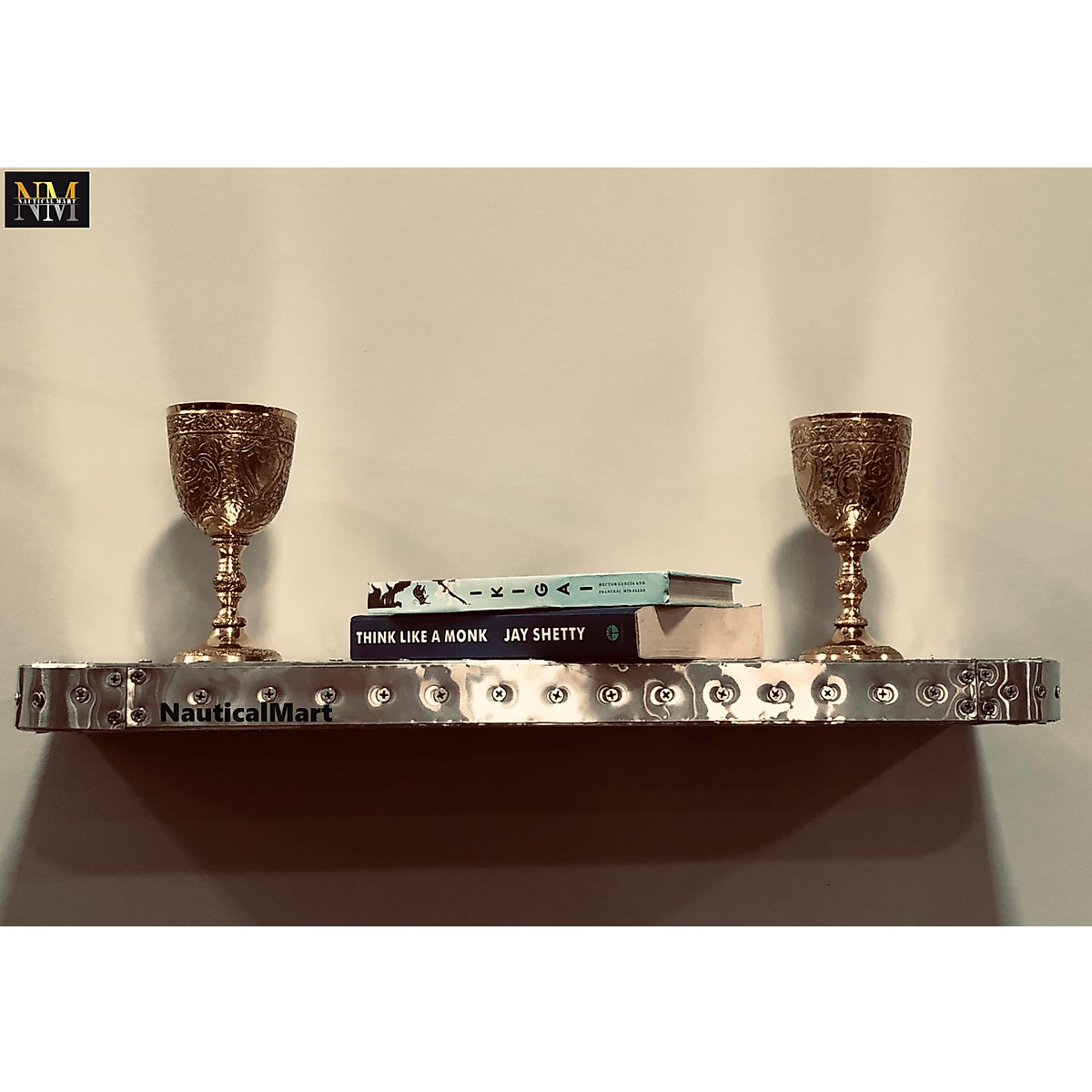 NauticalMart Floating Metal Shelf Silver Finish Deco Rack Aluminum Industrial Metal Urban Modern Design Aviator Inspired Aviation Rack Wall Mounted