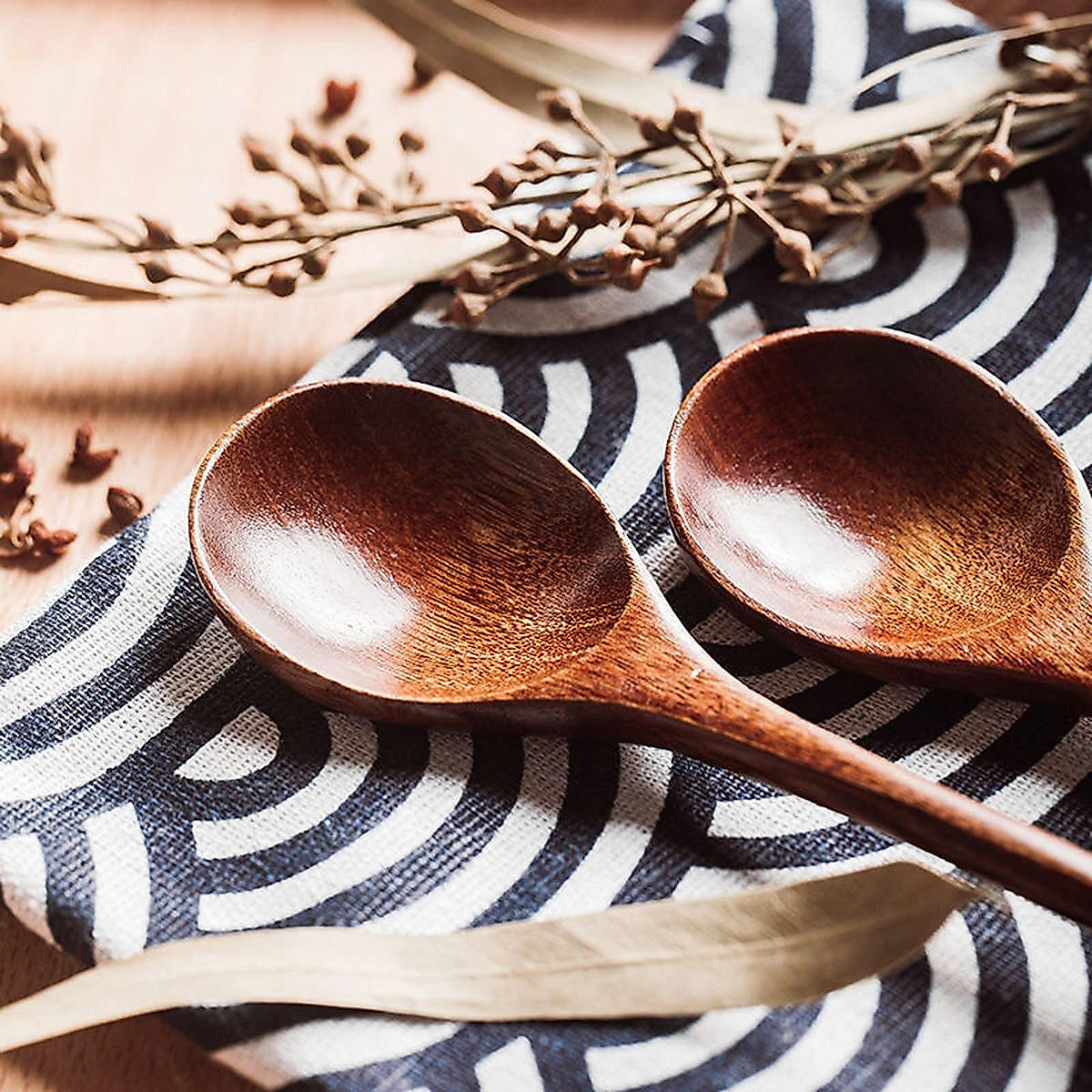 Cooking Spoons 4 Pcs Creative Japanese Style Wooden Spoon Teaspoons Handmade Wood Iced Tea Spoons Small Stirring Spoon Espresso Mixing Spoons Table Spoons