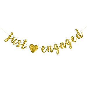 RoadSea Just Engaged Banner - Bachelorette Party Garland Supplies - Engagement - Hen Night Party Decorations - Gold Glitter