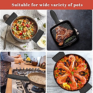 4 Pack Silicone Hot Skillet Handle Holder and Pot Holders Cover Sleeve, Heat Resistant Cast Iron Potholder Protectors Grip, Anti-Spill Non-Slip Cookware Handles for Pans,Oven