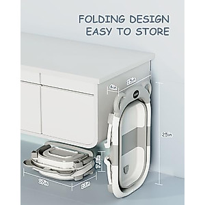 ieBabay Foldable Baby Bathtub Collapsible Bath tub for Newborn to Toddler with Soft Bath Cusion,Portable Travel Bathtub with Drain Hole,Easy to Store（Grey)