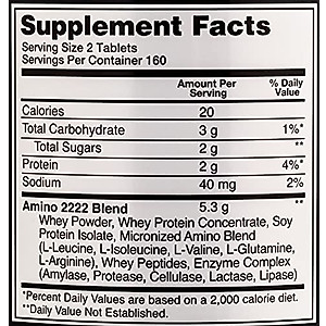 Optimum Nutrition Superior Amino 2222 Tablets, Complete Essential Amino Acids, EAAs, 320 Count