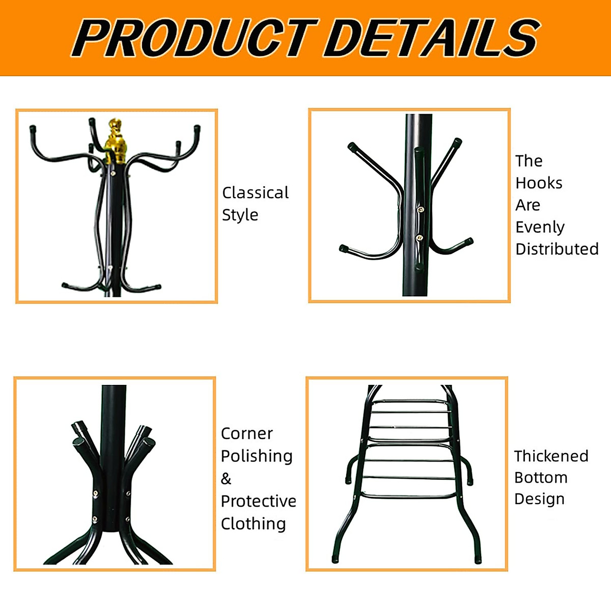 ANAMPION Coat Rack Free Standing Entryway Metal Coat and Hat Hanger Organizer Stand With 20 Hooks Hall Tree stand with 2 shelves Umbrella Tree Stand Black…