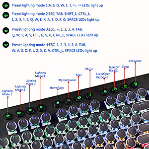 MK13 RGB Mechanical Keyboard Retro Gaming Keyboard-Blue Switches-LED Backlit -Silver-Plating-2 Knob and 12 Multimedia Buttons-104 Round Key Illuminated Keyboard for PC Gaming and MAC (MK13 Black)