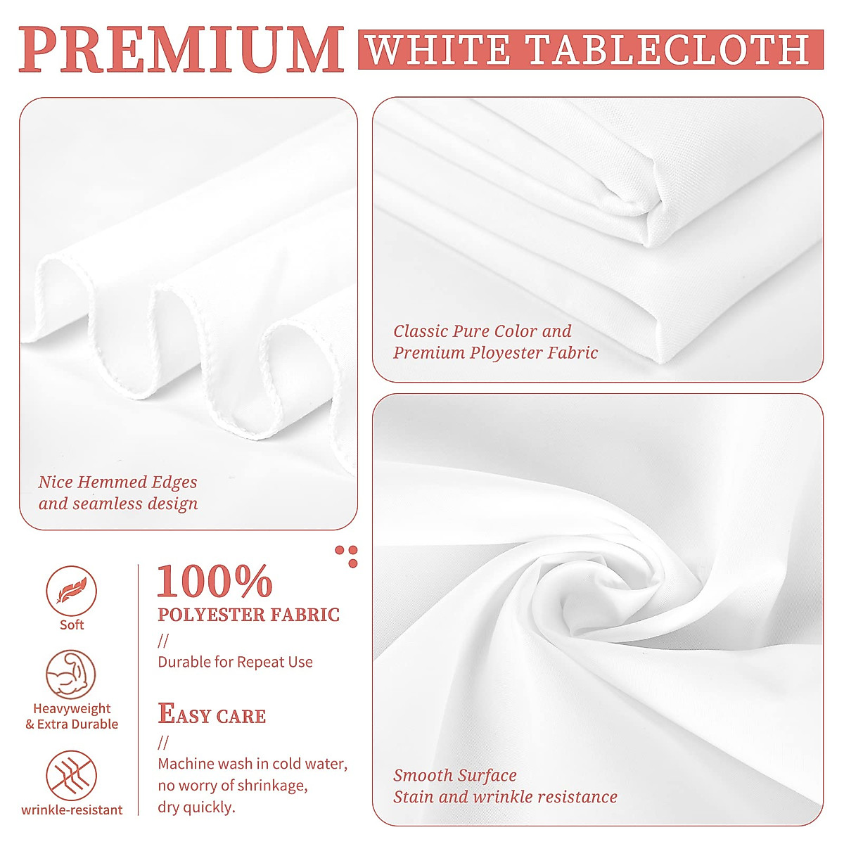 6 Pack Square Tablecloth 52 x 52 Inch White Square Table Cloth,Stain and Wrinkle Resistant Washable Polyester Table Clothes Decorative Fabric Table Cover for Wedding Dining kitchen Parties Card Table