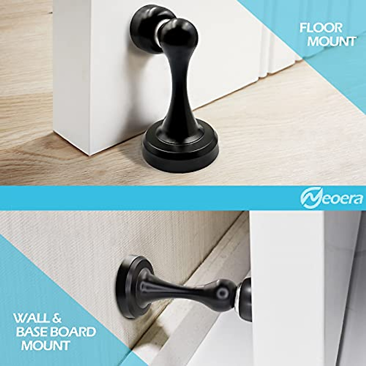 Neoera Magnetic Door Stop（Black）Door Stopper Strong Magnetic Door Catch for Hold Door Open, Premium Stainless Steel Made, Anti-Rust, Heavy Duty for Various Door Types, Wall & Floor Mount 1Pack
