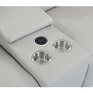 Blackjack Furniture Venice 6 Piece Sectional Sofa with 3-Power Recliners, Features Adjustable Headrest, Lumbar Support, USB and Wireless Charging Station, Extra Large Storage, 1 Console, Light Grey