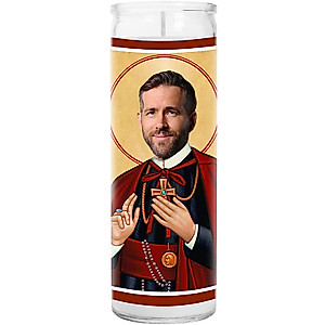 Ryan Reynolds Celebrity Prayer Candle - Funny Saint Candle - 8 inch Glass Prayer Votive - 100% Handmade in USA - Novelty Celebrity Gift