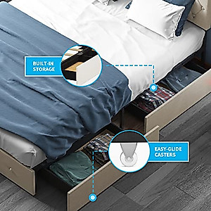 Mjkone California King Size Platform Bed Frame with 4 Storage Drawers, Bed Frame with Adjustable Headboard, Button Tufted Design, Wood Slat Support, No Box Spring Needed/Easy Assembly, Beige, (21022)