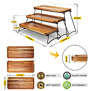 Wood 3 Tier Serving Tray Three Tiered Serving Stand, Rectangle Serving Platter Wooden Farmhouse Tiered Tray, Party Serving Dishes for Entertaining, Rustic Wood Tray Vintage Party Trays and Platters