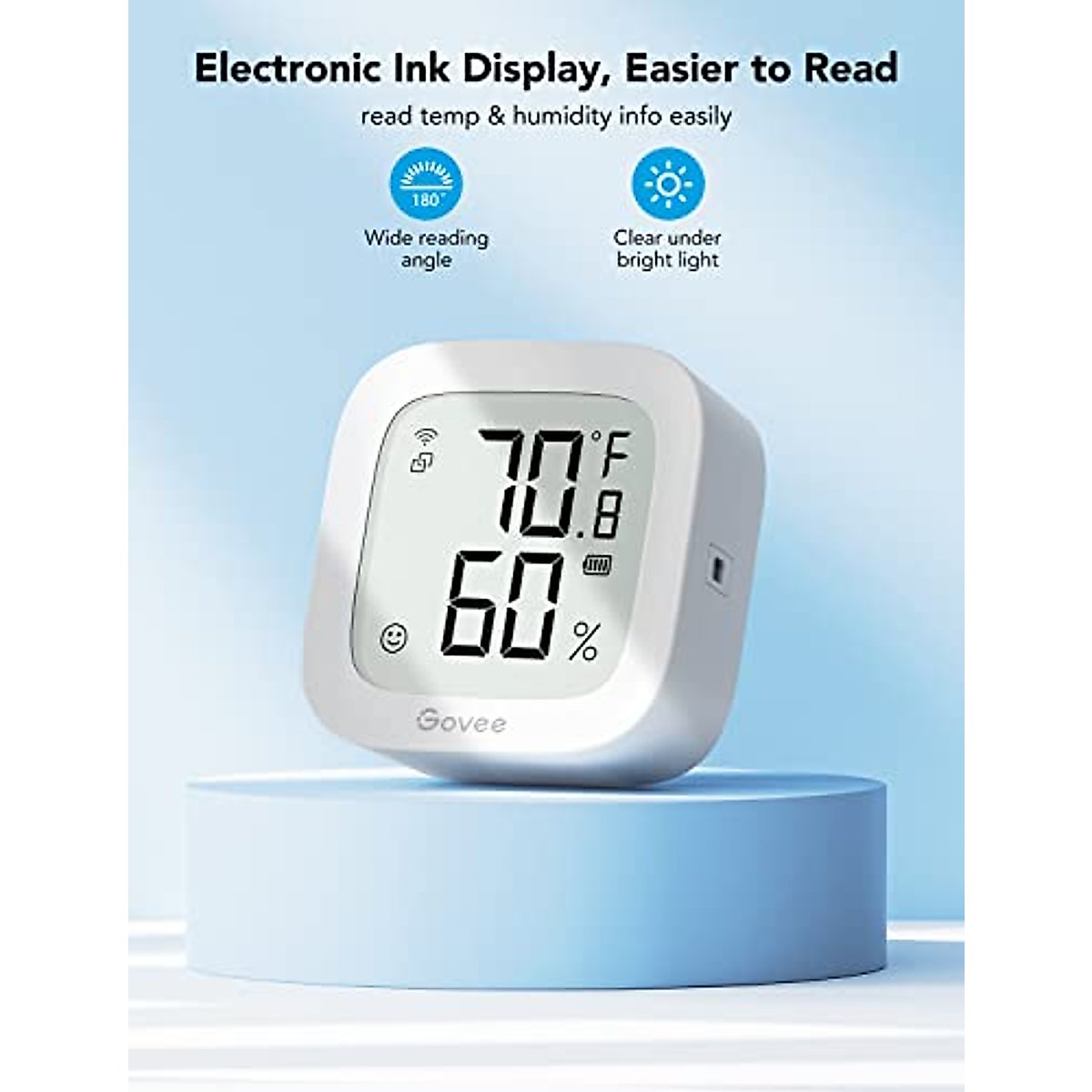 Govee WiFi Thermometer Hygrometer H5103, Indoor Bluetooth Temperature Humidity Sensor with Electronic Ink Display, App Notification Alert, Free Data Storage Export, Digital Remote Monitor for Bedroom