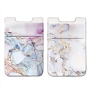 Obbii 2Pack Phone Card Holder Stretchy Lycra Wallet Pocket Credit Card ID Case Pouch Sleeve 3M Adhesive Sticker on iPhone Samsung Galaxy Android Smartphones (Pink Marble & White Golden Marble)