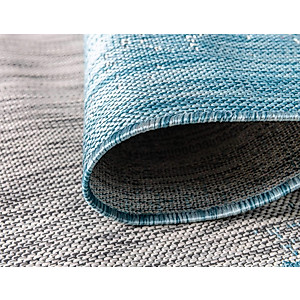 Unique Loom Outdoor Modern Collection Area Rug - Ombre (5' 3" x 8' Rectangle, Aqua/ Ivory)