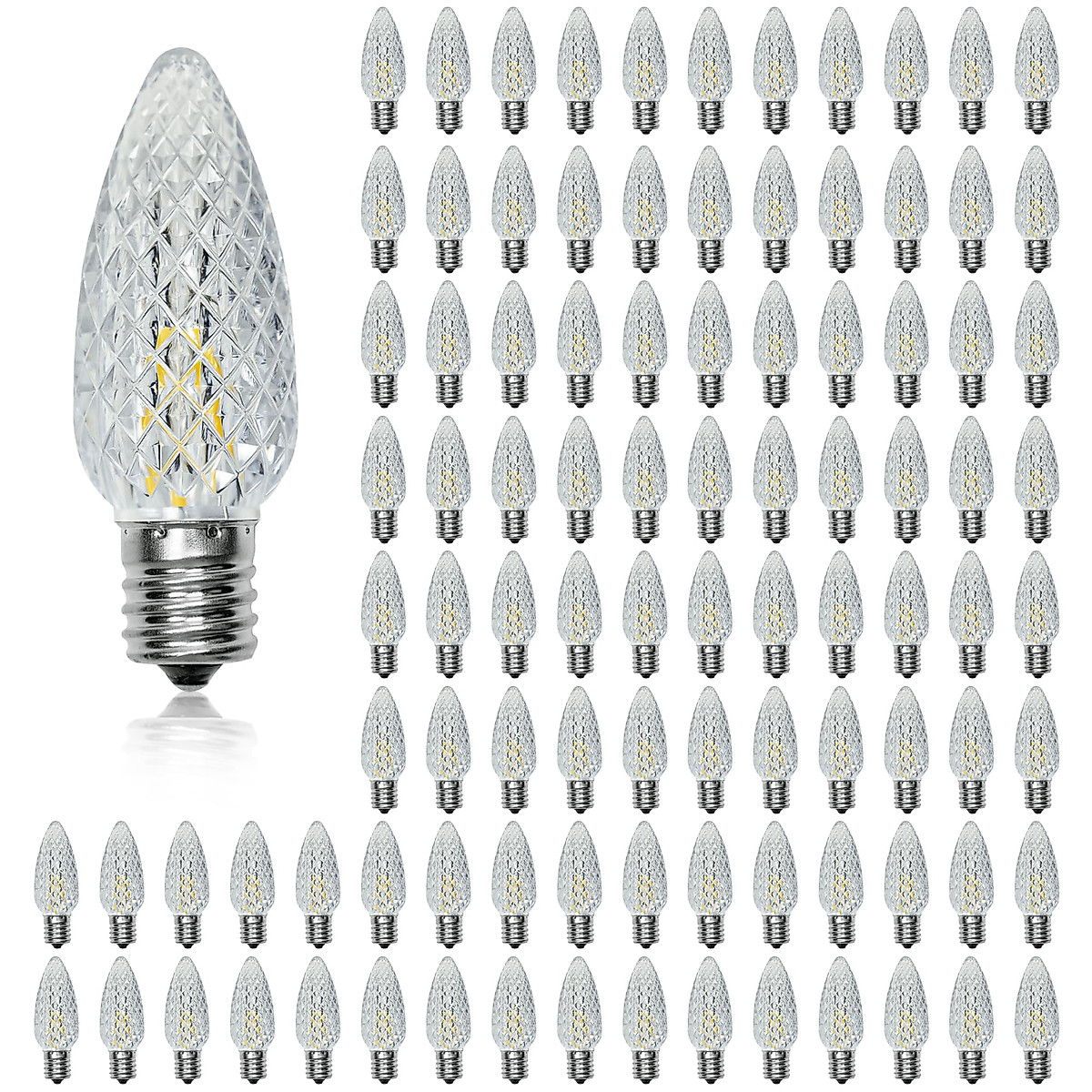 100 Pack C9 Christmas Lights LED Replacement Bulbs, Shatterproof & Waterproof Plastic C9 Led Bulbs for Outdoor String Lights, E17 Base, 0.6W Equivalent to 7W, 2700K, 50 Lumens Holiday Decoration