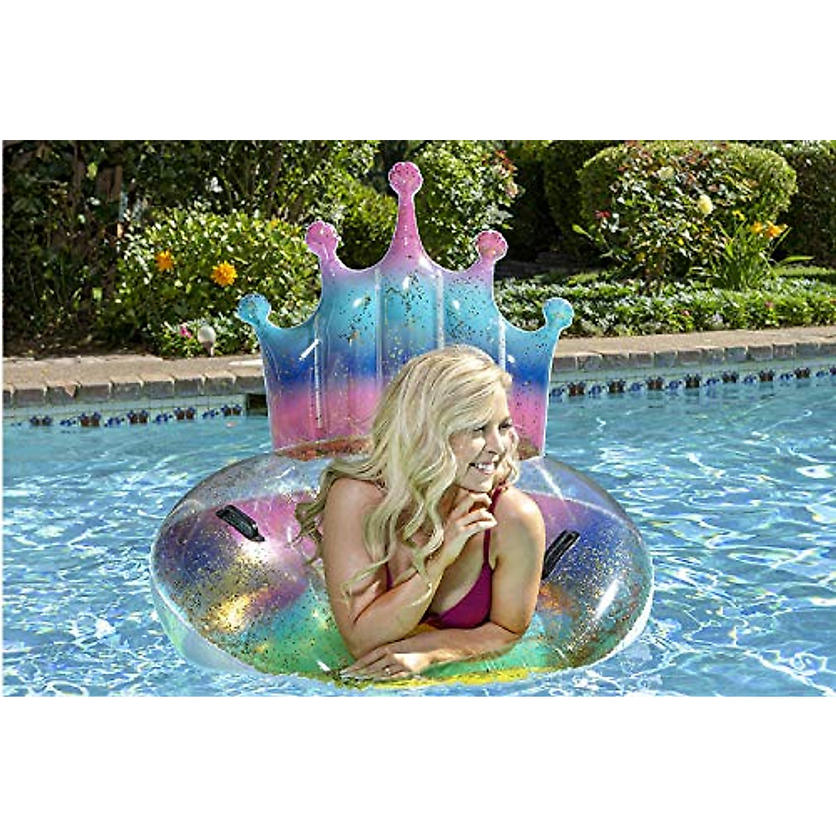 Poolmaster Swimming Pool Float Rainbow Glitter Tiara Tube, Multi Large