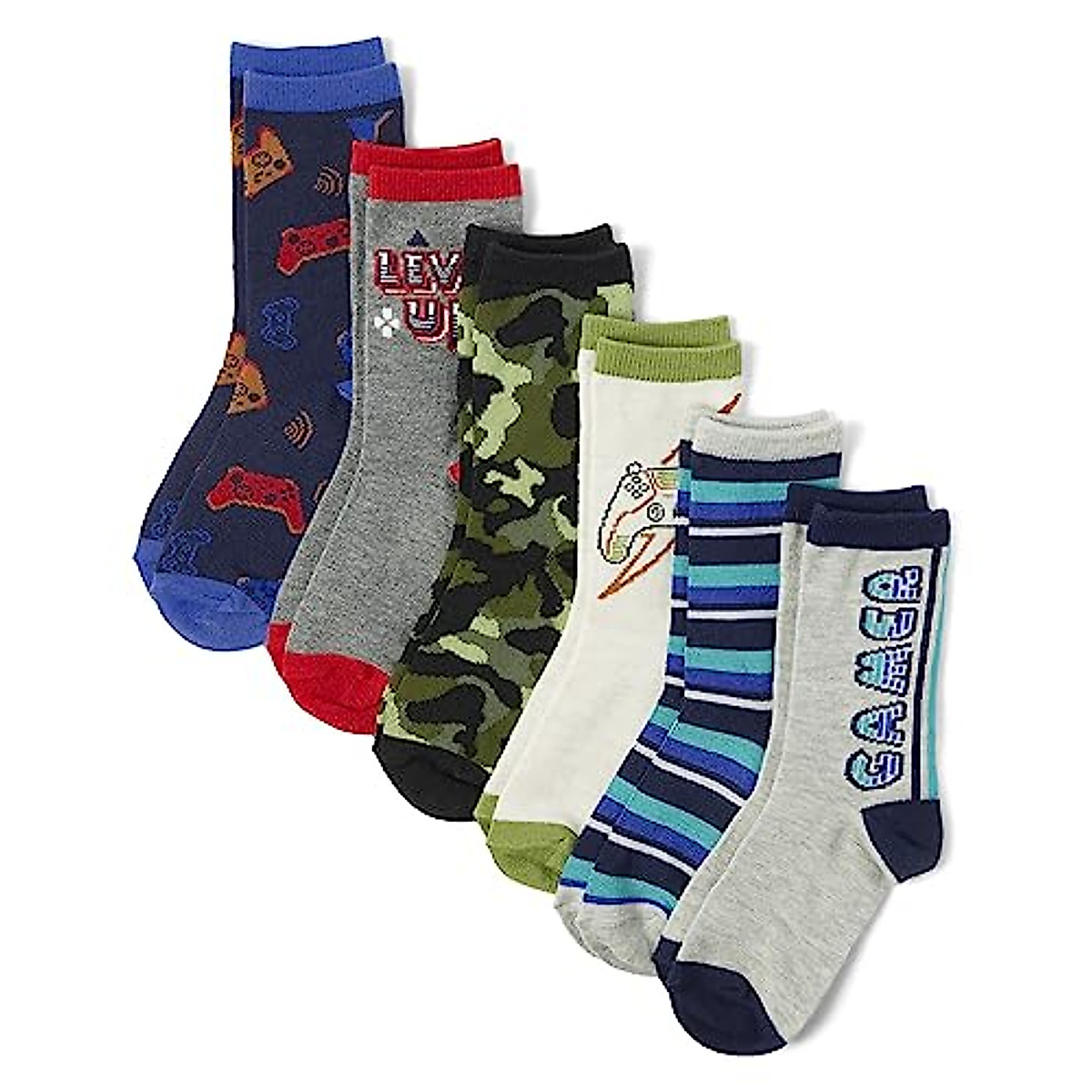 The Children's Place Boys Variety Crew 6-pack Socks, Gamer Pack, Large US