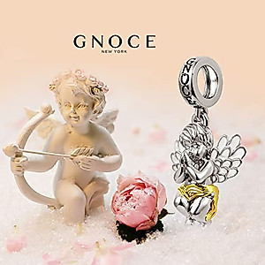 GNOCE Angel with Wings Charm Pendant Sterling Silver Lovely Angel Baby Angle Charm Bead Fit Bracelet/Necklace Charm for Women Girls (Boy Angel)