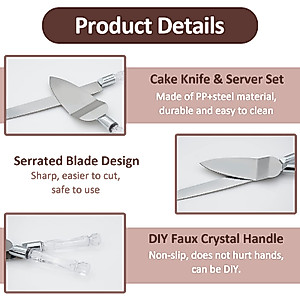 2PC Wedding Cake Knife and Server Set, TWUTGAYW Stainless Steel Cake Cutter and Pie Server Faux Crystal Handle Serving Utensils, Cake Cutting Set for Wedding Holiday Thanksgiving Christmas Parties