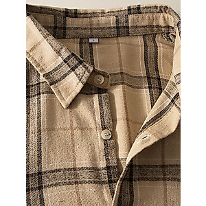 Floerns Men's Plaid Flannel Shirts Long Sleeve Regular Fit Button Down Causal Shirts Khaki L