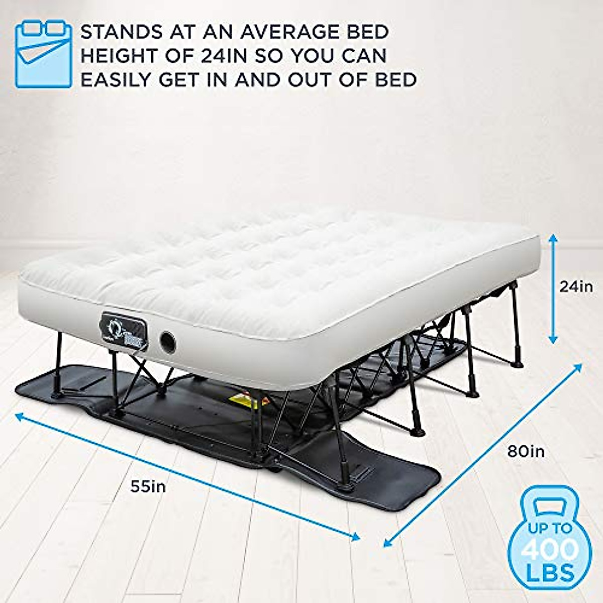 Ivation EZ-Bed (Full Size) Air Mattress with Frame & Rolling Case, Self Inflatable, Blow Up Bed Auto Shut-Off, Comfortable Surface AirBed, Best for Guest, Travel, Vacation, Camping