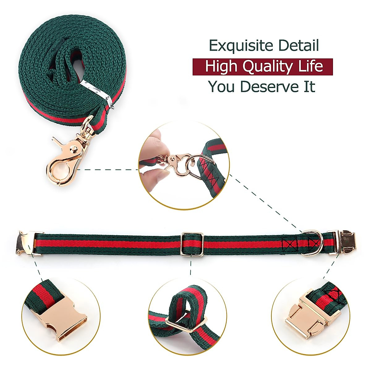 Stylish and Elegant Dog Collar,Adjustable Metal Belt Buckle, Durable High Density Fabric for Comfortable Pet Dog Collar and Dog Leash Set Packing for Puppy Small Dogs