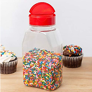 Reluen Set of 2 Spice Jars - 32 Onces Plastic General Use Storage Containers - with Red Dual Shake Lid