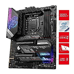MSI MPG Z590 Gaming Carbon WiFi Gaming Motherboard (ATX, 11th/10th Gen Intel Core, LGA 1200 Socket, DDR4, PCIe 4, CFX, M.2 Slots, USB 3.2 Gen 2, Wi-Fi 6E, DP/HDMI, Mystic Light RGB)