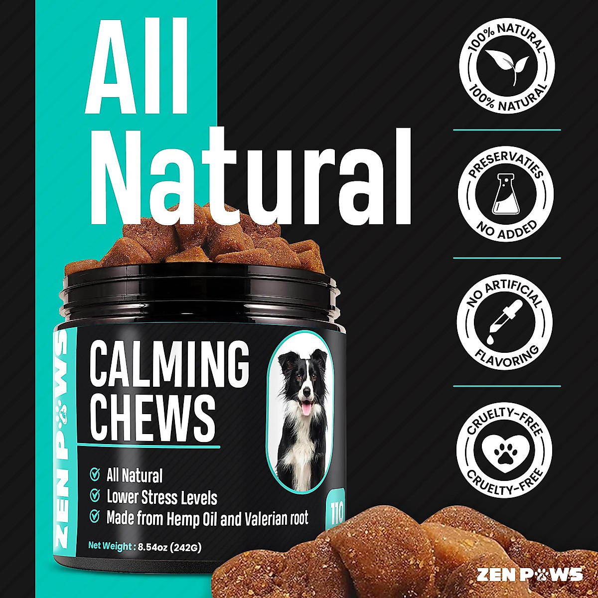 Hemp Calming Chews for Dogs with Anxiety and Stress - Dog Calming Treats - Dog Anxiety Relief - Storms, Barking, Separation - Valerian - Hemp Oil - Calming Treats for Dog