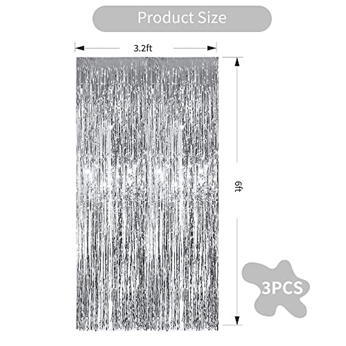 3Pcs Silver Metallic Tinsel Foil Fringe Curtains,3.28ft x 6.56ft Silver Photo Booth Backdrop Streamer Curtain,Photo Booth Props,Ideal for Bachelorette,Birthday,Christmas,New Year Party Decorations