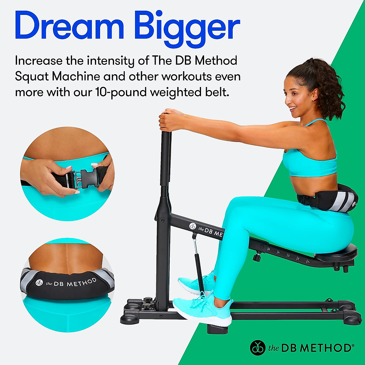 The DB Method DreamBelt Weight Belt Intensifies Workouts, Home or Gym Workout Equipment, Weighted Belt for Hip Thrust, Squat, Strength Training, Helps Minimize Exercise Injury Risk, 10 lbs