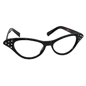 Hip Hop 50's Shop Womens Cat Eye Rhinestone Glasses (Black)