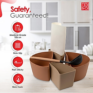 Tibi Ipsi Silicone Crockpot Liner for 6qt Slow Cookers - Reusable & Leak-Proof Slow Cooker Liner, Crockpot Silicone Liner Includes Baking Mat & Silicone Spoon with Wooden Ladle