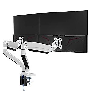 AVLT Dual 13"-43" Monitor Arm Desk Mount fits Two Flat/Curved Monitor Full Motion Height Swivel Tilt Rotation Adjustable Monitor Arm - White/VESA/C-Clamp/Grommet/Cable Management