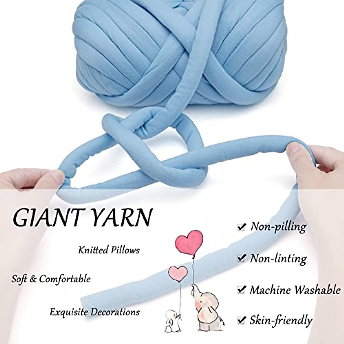GULAKY Chunky Giant Cotton Tube Yarn Super Soft Thick for Handmade DIY Arm Knitting Blanket Yarn Merino Wool Alternative Home Decor,Blue,1lb