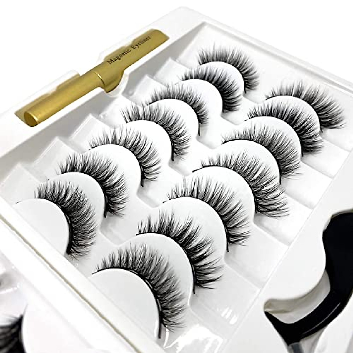 Rechoo Magnetic False Eyelashes Kit- 14 Pairs Different Magnetic Lashes Natural Look with 3 Eyeliners, Reusable 3D Black False Eyelashes with Applicator and Tweezers for Daily Eyelash Extension
