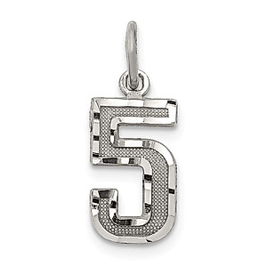 Solid 925 Sterling Silver Small Diamond-cut Number # 5 Charm Pendant - 20mm x 7mm