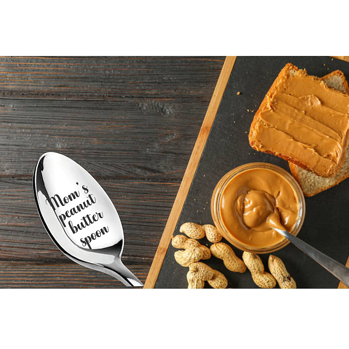 Moms Peanut Butter Spoon | Engraved Spoon Gift | Gift For Peanut Butter Loving Mom | Birthday Anniversary Christmas Gift | Christmas Stocking Stuffer | Engraved 7 Inches Stainless Steel Spoon