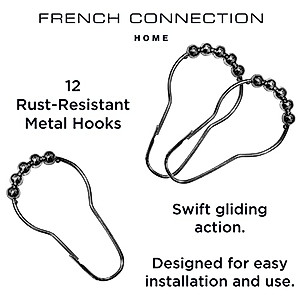 French Connection White and Navy Shower Curtains - 13 Piece Dobby Set with 12 Rustproof Metal Hooks - Hotel Quality & Machine Washable, Standard Size 72x72, White and Navy