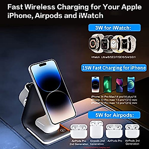 15W Fast Charging Wireless Charger, HATALKIN 3 in 1 Charging Station for Multiple Devices Apple Products, MagSafe Charger Stand for iPhone 14 13 12 Pro Max Mini iWatch 8 Ultra SE 7 6 5 4 AirPods