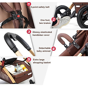 High View Pram 2-in-1 Toddler Stroller Foldable Pram Carriage Reclining Seat and Carbon Steel Frame,Mobile Crib,Reversible Bassinet,Detachable Armrest (Color : Pink)