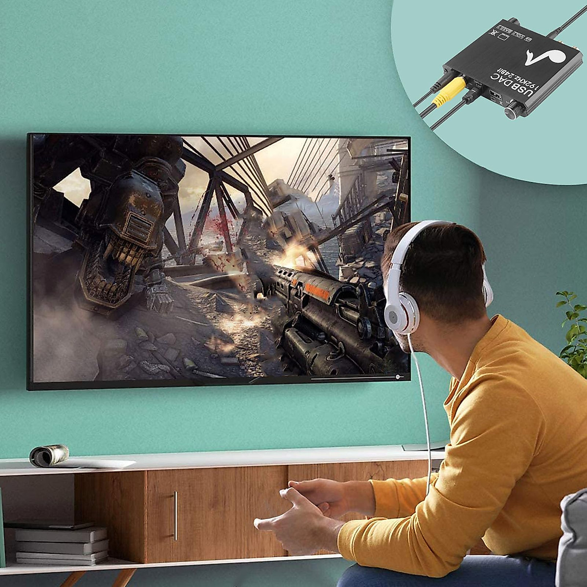 Tgoon Digital to Analog Sound Converter, Professional Chip Aluminum Alloy 94DB Powerful Stereo Sound Direct Drive Earphone Multi Function Sound Converter for Home