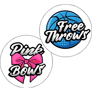 Free Throws or Pink Bows Gender Reveal Stickers Basketball Decorations Party Supplies Team Girl Boy Matte 24 Pack