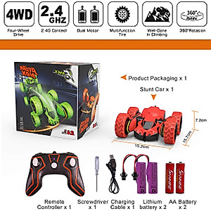 Fixget Remote Control Car RC Car, 4WD 2.4 GHz Remote Control Stunt Car Toys Double Sided Rotating Vehicles 360°Flips, Kids Outdoor Indoor Toys Birthday Gift for Boys Girls (Included Battery)