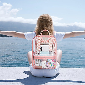 mommore Heavy Duty Clear Backpack Durable See Through Bookbags for Work (Pink Plaid, Large)