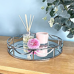 Glass Mirror Tray with Silver Metal Frame Ideal Glass Tray for Vanity, Makeup, Perfume Organizer, Decorative Silver Tray, Table Centre Piece, Vanity Dresser Mirrored Tray, Serving Tray by Cube Home.